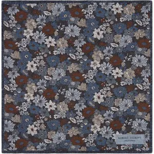 Robert Talbott Collins Floral Double Print Pocket Square - Blue Multi