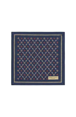 Robert Talbott Paisley Collins Double Print Pocket Square - Navy Multi