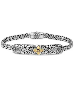 DEVATA Maple Leaf On Filigree With Dragon Bone Chain Bracelet - Silver