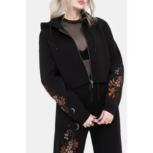 DISTURBIA Foxglove Zip Up Cropped Hoodie - Black