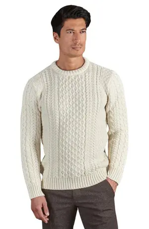 PAUL JAMES Fisherman's British Wool Cable Sweater - Ecru