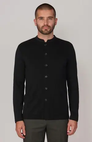 PAUL JAMES Merino Wool Knitted Nehru Jacket - Black