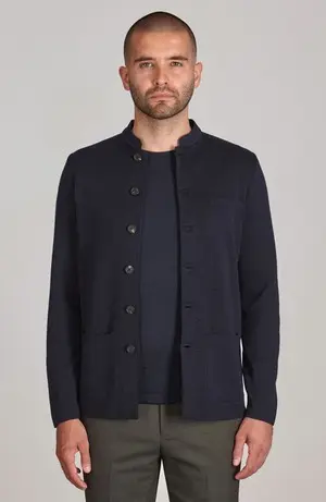 PAUL JAMES Merino Wool Knitted Nehru Jacket - Navy