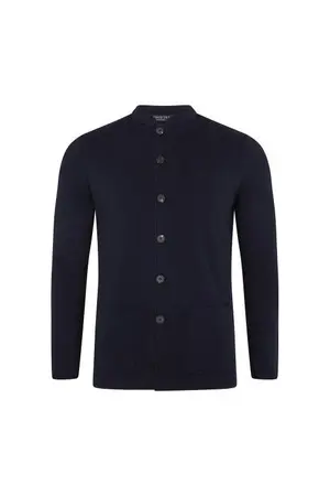 PAUL JAMES Merino Wool Knitted Nehru Jacket - Navy