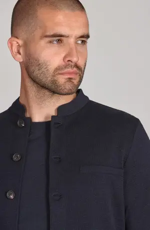 PAUL JAMES Merino Wool Knitted Nehru Jacket - Navy