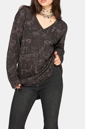 DISTURBIA Diabolical V-neck Knit Sweater