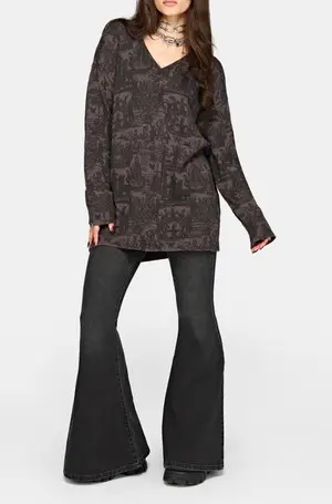 DISTURBIA Diabolical V-neck Knit Sweater