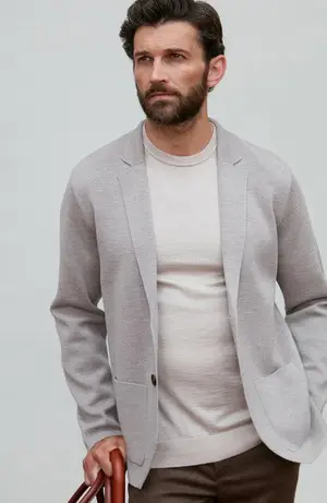 PAUL JAMES Lightweight Merino Wool Knitted Blazer - Barley