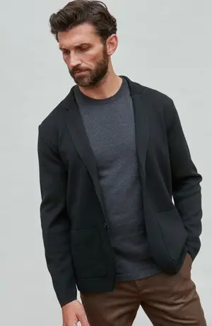 PAUL JAMES Lightweight Merino Wool Knitted Blazer - Black