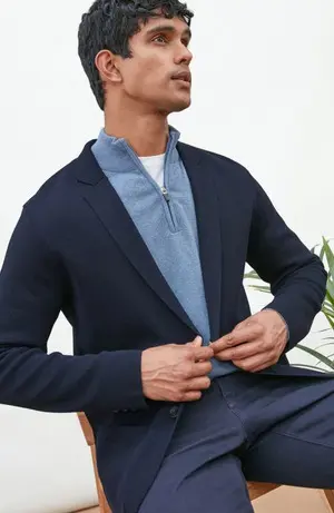 PAUL JAMES Lightweight Merino Wool Knitted Blazer - Navy