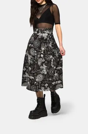 DISTURBIA Trinity Moon Print Wrap Midi Skirt