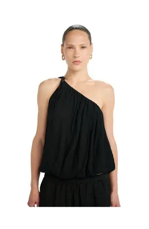 BEACH LIFE BY GOTTEX Resort One Shoulder Bubble Top Cover-up - Black