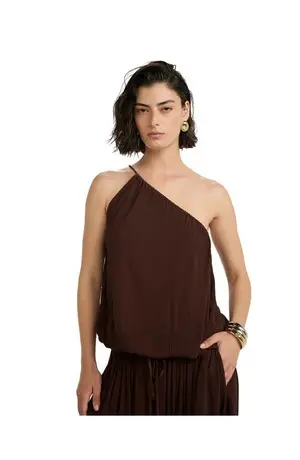 BEACH LIFE BY GOTTEX Resort One Shoulder Bubble Top Cover-up - Brown