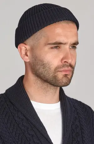 PAUL JAMES Craster Merino Fisherman Beanie Navy