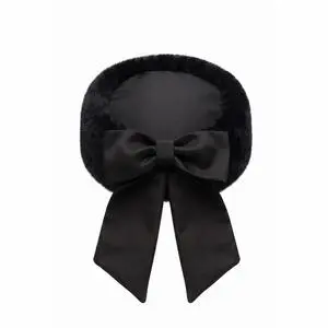 SANTINNI Wonderland Pillbox Hat With Silk Bow In Nero - Black