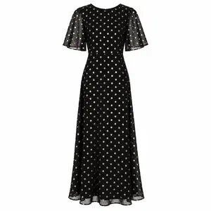 TRAFFIC PEOPLE Black / Gold Many Moons Black Gold Polka Dot Rene Maxi Dress