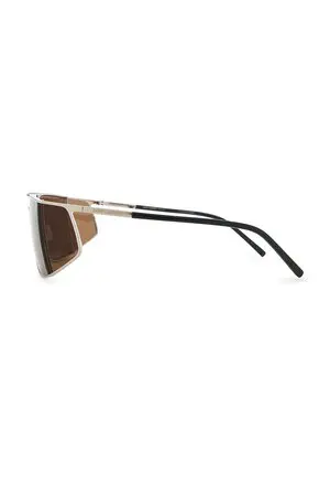 Saint Laurent Metal Rectangular Sunglasses In Metallic Silver - Silver & Brown