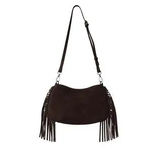 F3ROG BY RANA Suede Crossbody Mini Gordon Fringe Bag - Brown