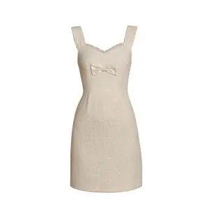 SANTINNI Jackie Wool Tweed Dress In Bianco - White