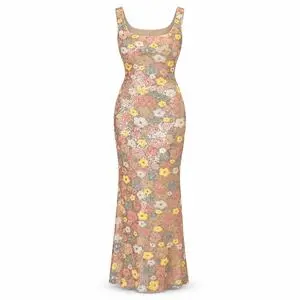 GIRL IN MIND Lisbon Square Neck Pink & Sequin Midi Dress