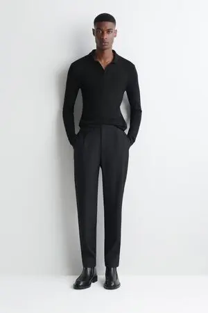 Cos Slim Wool-jersey Open-collar Polo Shirt - Black