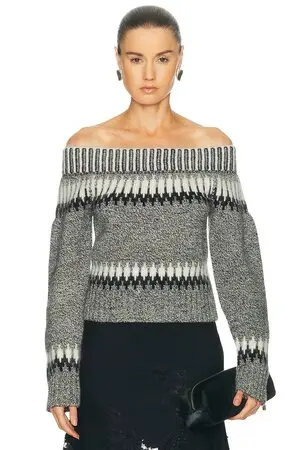 Monse Fair Isle Off Shoulder Sweater In Grey