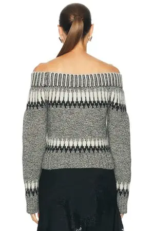 Monse Fair Isle Off Shoulder Sweater In Grey