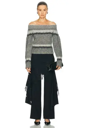 Monse Fair Isle Off Shoulder Sweater In Grey