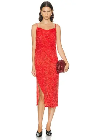 Bottega Veneta Coupe Solid Print Midi Dress In Red - Flash Red