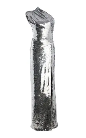 Monique Lhuillier Sequined One-shoulder Gown