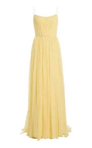 Monique Lhuillier Silk Spaghetti-strap Draped Bodice Dress - Yellow