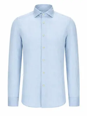 120% Lino Camicia In Lino - Blue