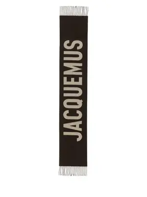 Jacquemus Sciarpa In Lana Con Frange E Logo - Brown
