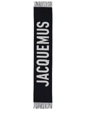 Jacquemus Sciarpa In Lana Con Frange E Logo - Blue