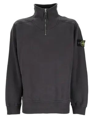 Stone Island Felpa Con Zip Corta E Patch Logo