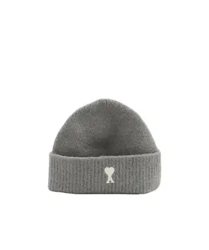 AMI Paris De Coeur Logo Patch Beanie - Grey