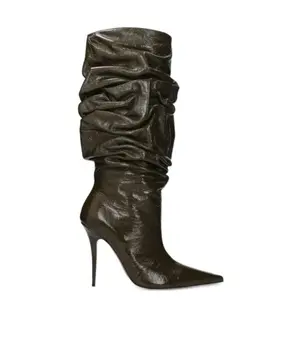 Amina Muaddi Pleated Patent Leather Boots - Black
