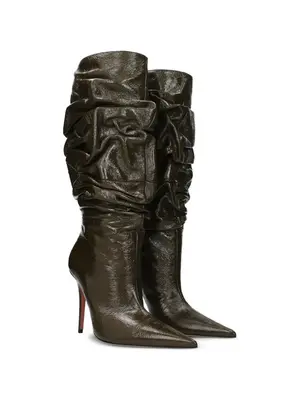 Amina Muaddi Pleated Patent Leather Boots