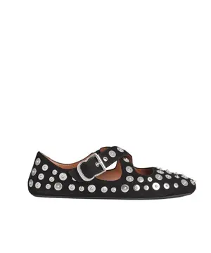 Alaïa Criss Cross Ballet Flats In Suede And Rivets - Black