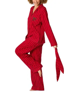 PJ Salvage Long Sleeve Cotton Flannel Pajama Set - Lipstick