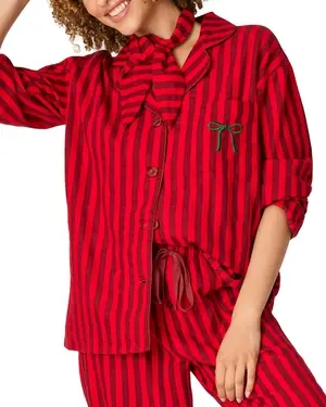 PJ Salvage Long Sleeve Cotton Flannel Pajama Set - Lipstick
