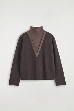 Cos Layered Mock-neck Merino Wool Sweater - Brown