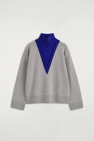 Cos Layered Mock-neck Merino Wool Sweater - Gray