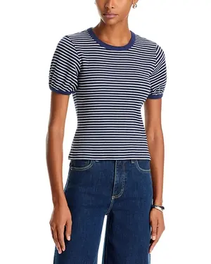 Rag & Bone The Essential Rib Striped Pima Cotton Stretch Tee - Navy Multi