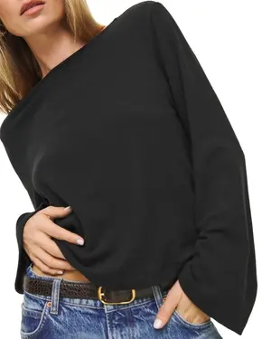 REFORMATION Eternity Boat Neck Knit Top - Black
