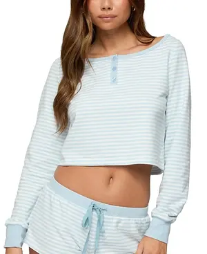 EDIKTED Margret Striped Long Sleeve Top - Light-blue