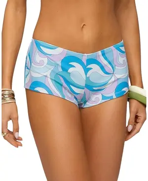 EDIKTED Cassa Paisley Boyshort Bikini Bottom - Blue