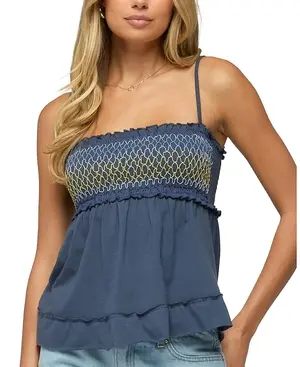EDIKTED Kelsy Smocked Tank Top - Navy