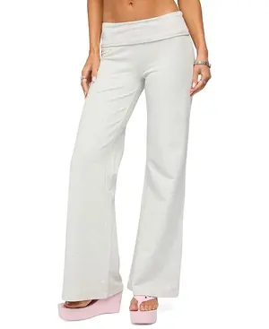 EDIKTED Wknd Sequin Foldover Pants - Light-gray-melange