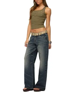 EDIKTED Pierced Grommet Ribbed Tank Top